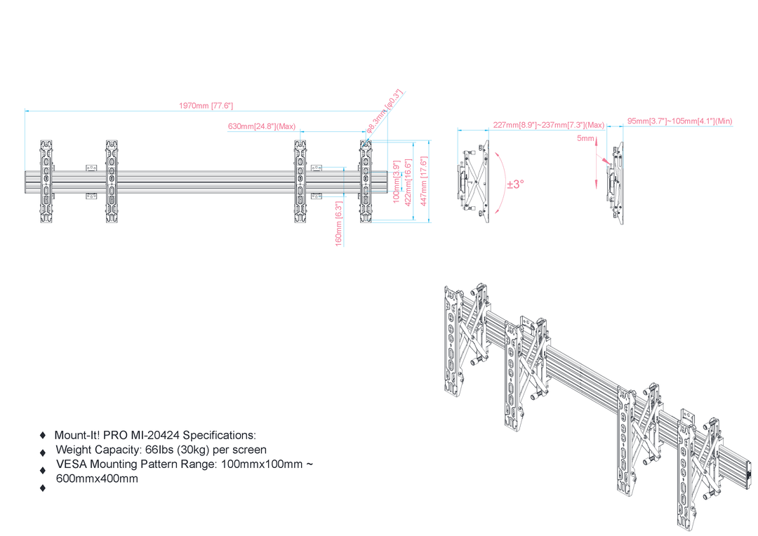 2X1 Video Wall Mount with Push-In, Pop-Out Brackets – Mount-It! PRO